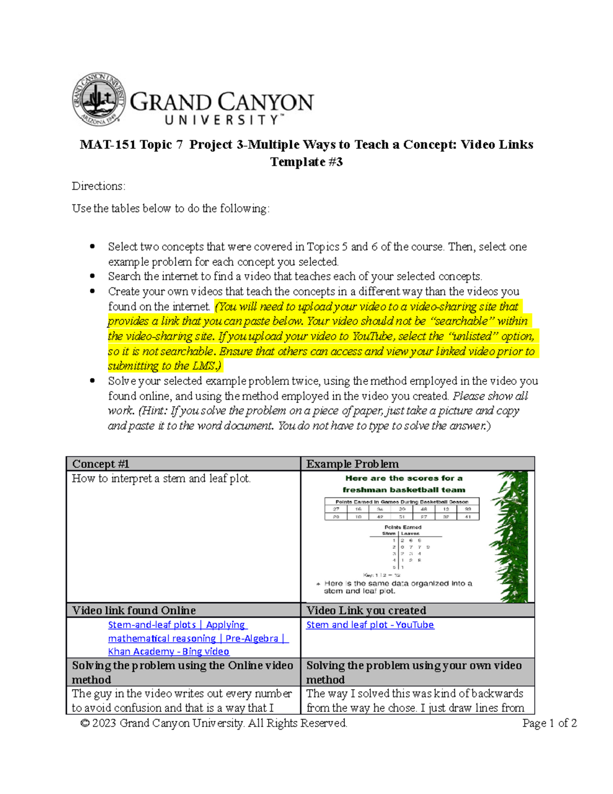 project for math - MAT-151 Topic 7 Project 3-Multiple Ways to Teach a ...