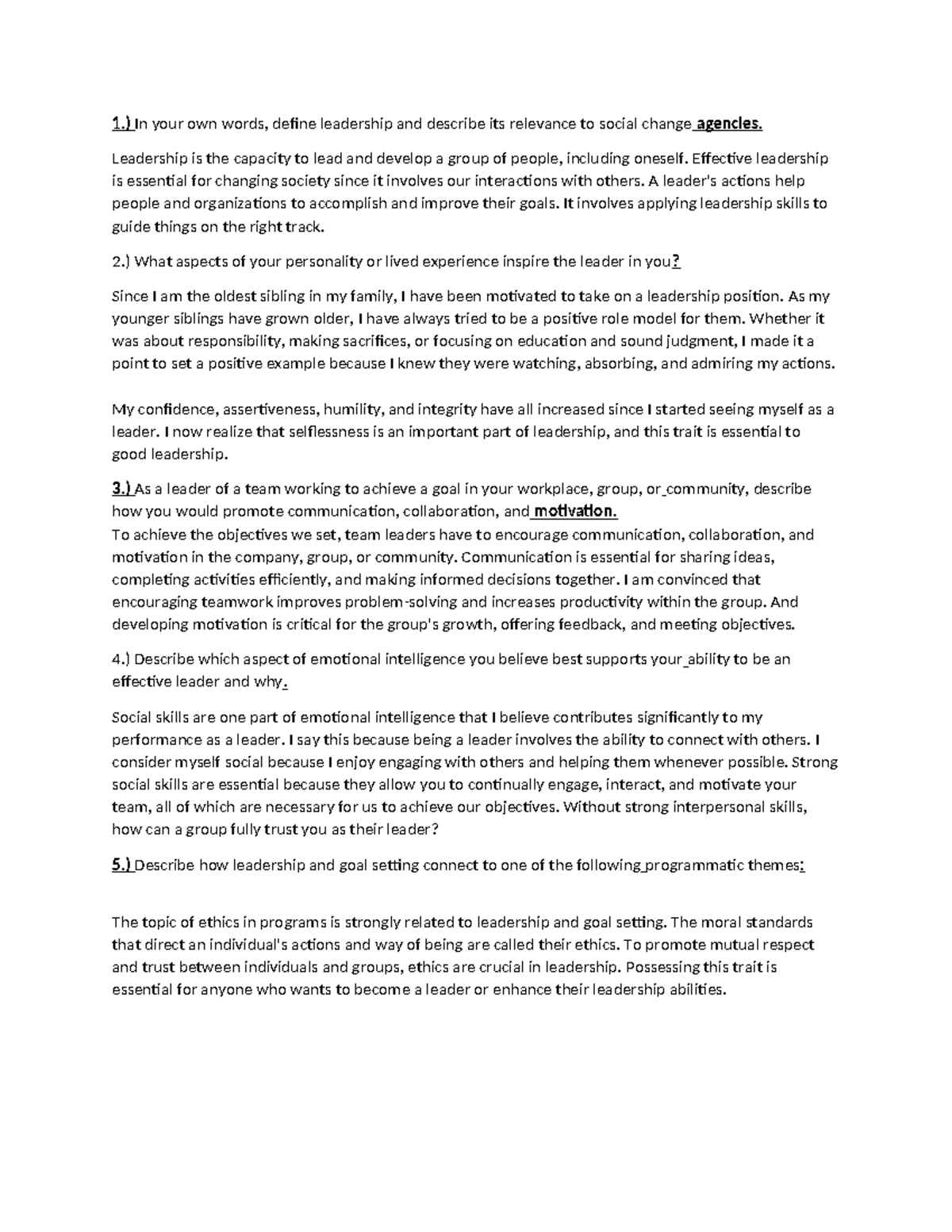 PSY 491 6-1 discussion - homework - 1.) In your own words, define leadership and describe its ...