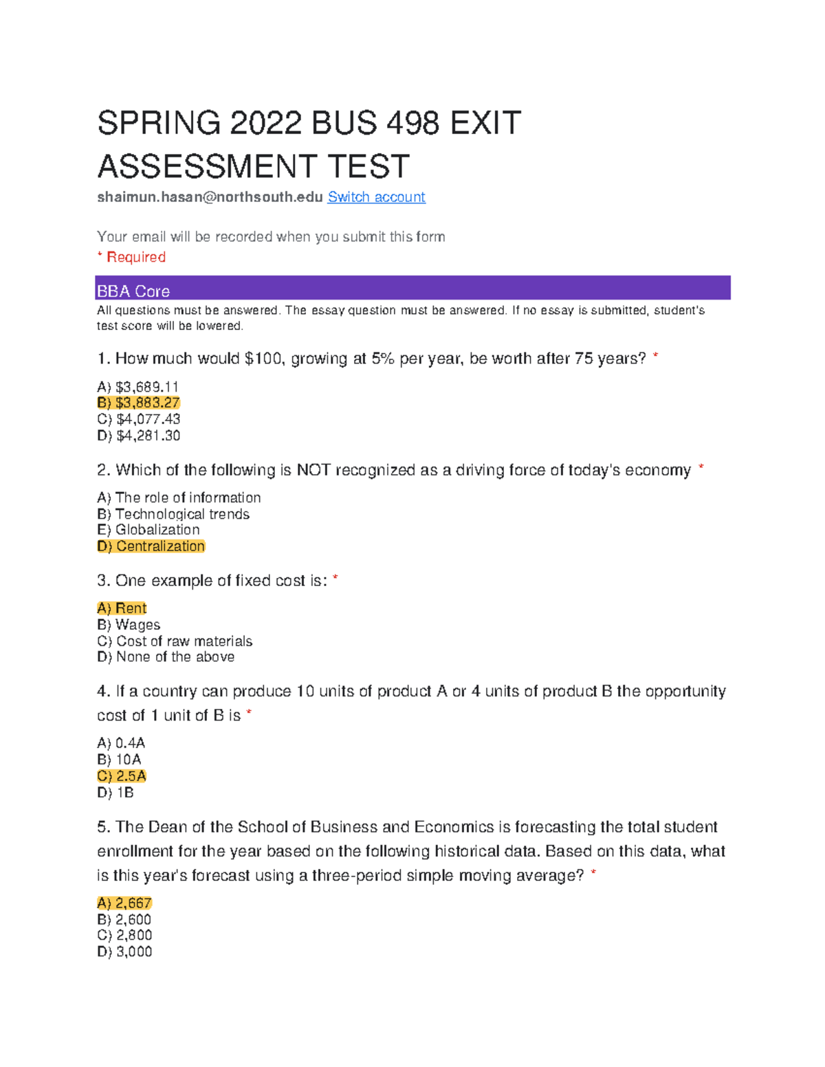 Spring 2022 BUS 498 EXIT Assessment TEST 3 - SPRING 2022 BUS 498 EXIT ...