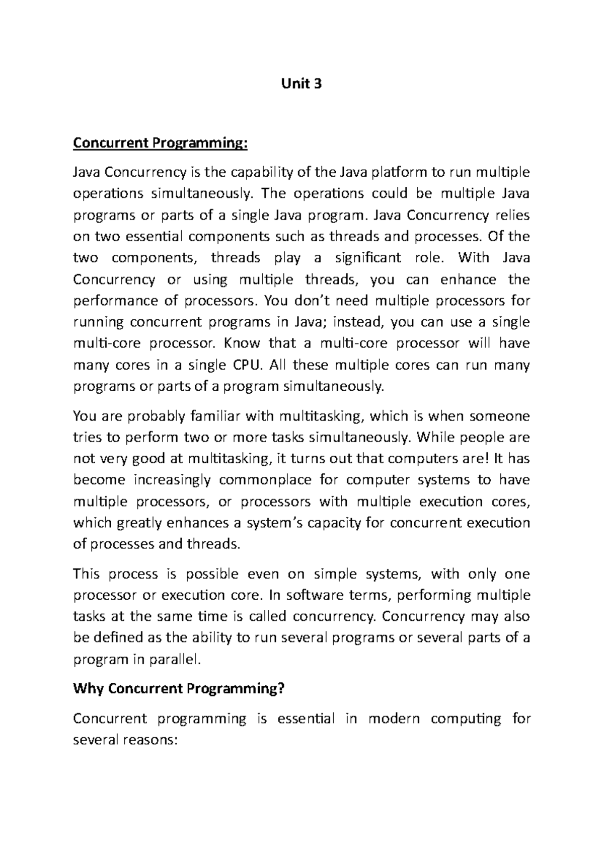 Unit 3 App Notes Unit 3 Concurrent Programming Java Concurrency Is The Capability Of The 0006
