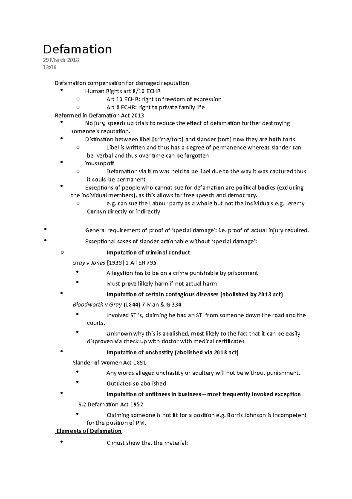 Defamation - Distinction between libel [crime/tort] and slander [tort ...