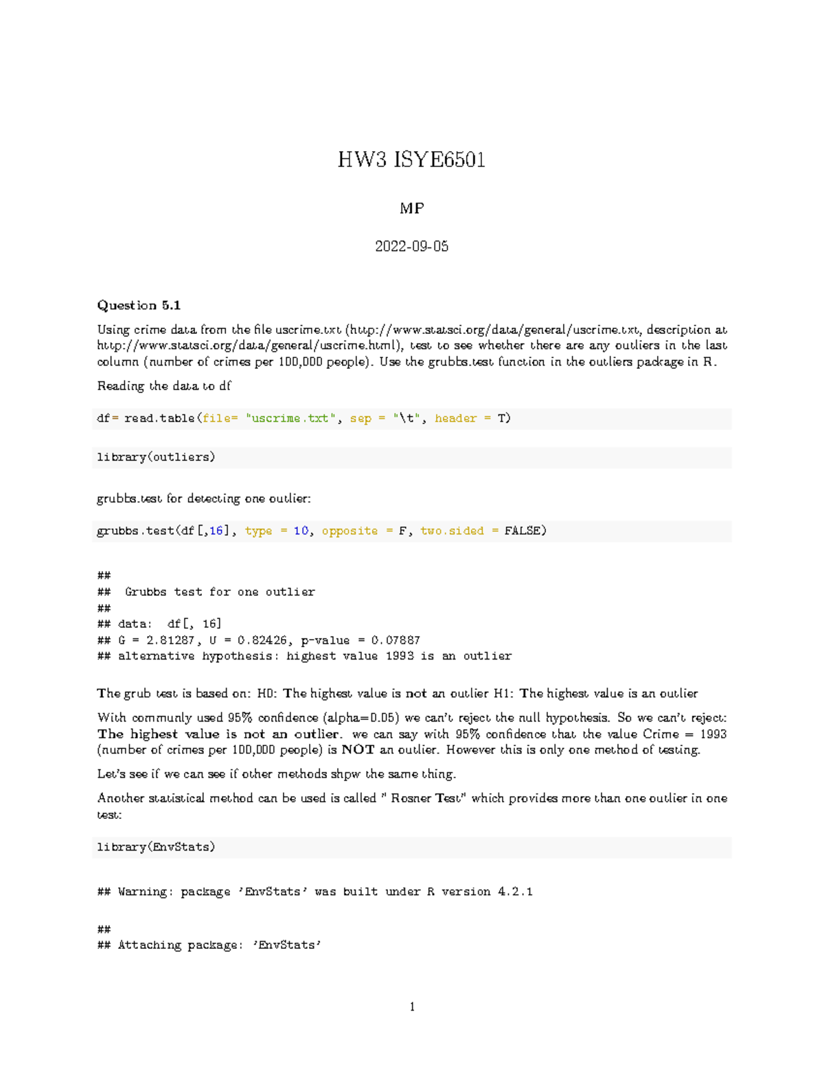 HW3 MP - HW3 - HW3 ISYE MP 2022-09- Question 5. Using crime data from the file uscrime - Studocu