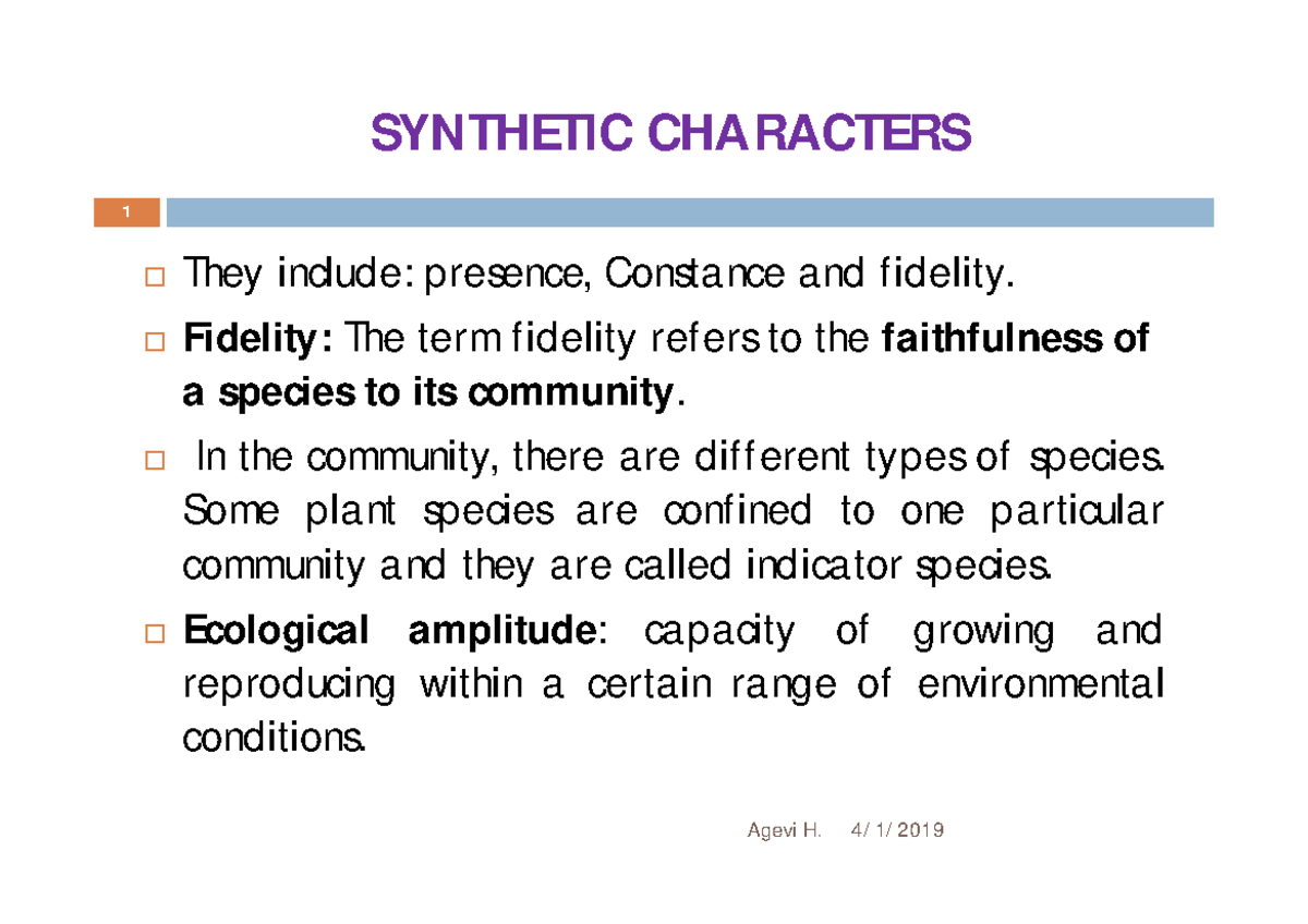 Lecture Six Synthetic characters - SYNTHETIC CHARACTERS ####### 1 They ...