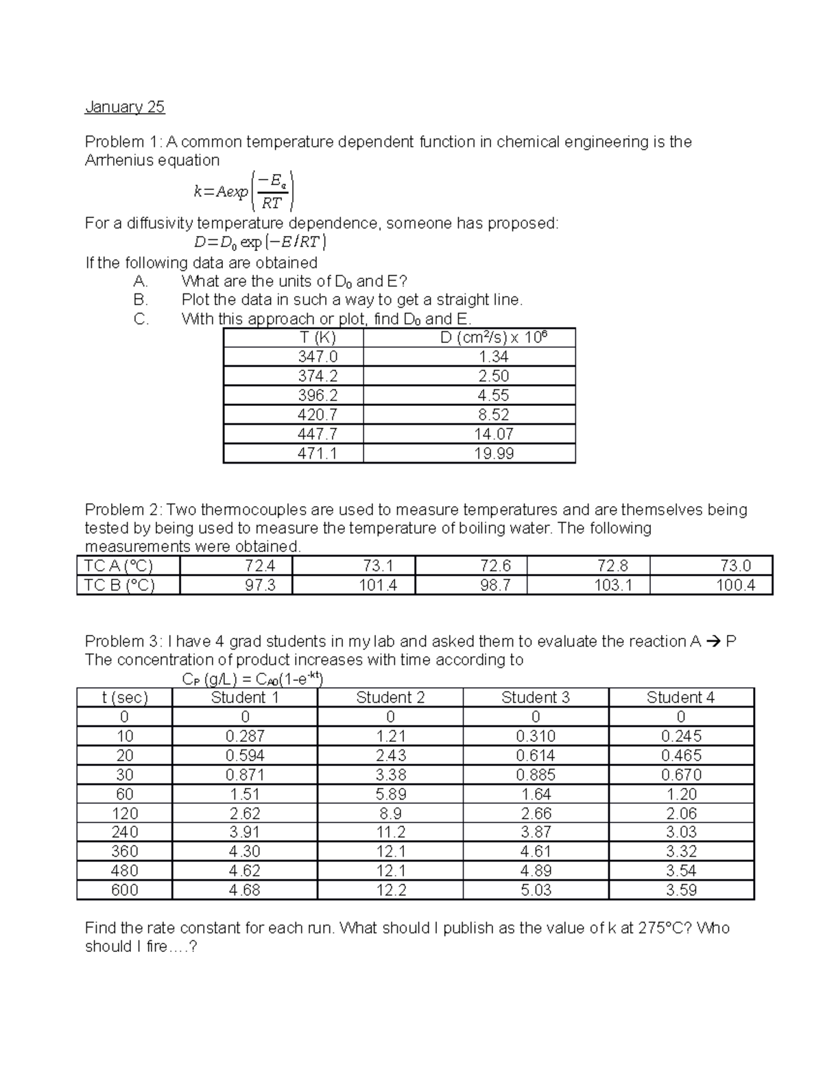 Engineering Calculations L1 tutorial - January 25 Problem 1: A common ...