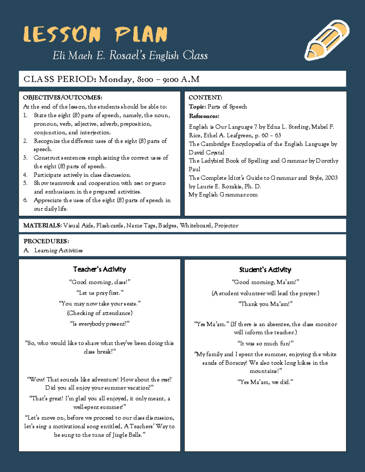 Lesson Plan In English Grade 8 Eli Maeh E Rosael s English Class 