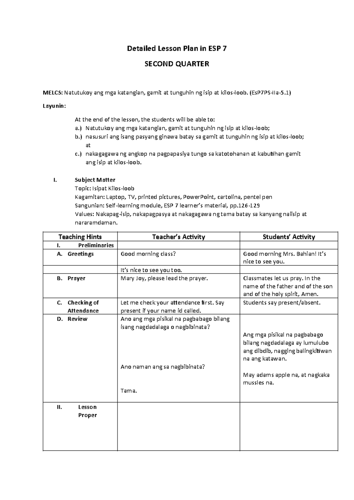 642523041 Detailed Lesson Plan IN ESP 7 - Detailed Lesson Plan in ESP 7 ...