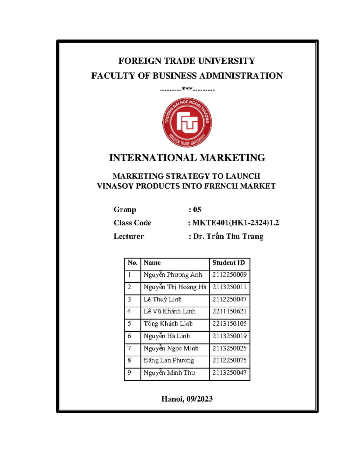 Report mid term draft 1 - FOREIGN TRADE UNIVERSITY FACULTY OF BUSINESS ...
