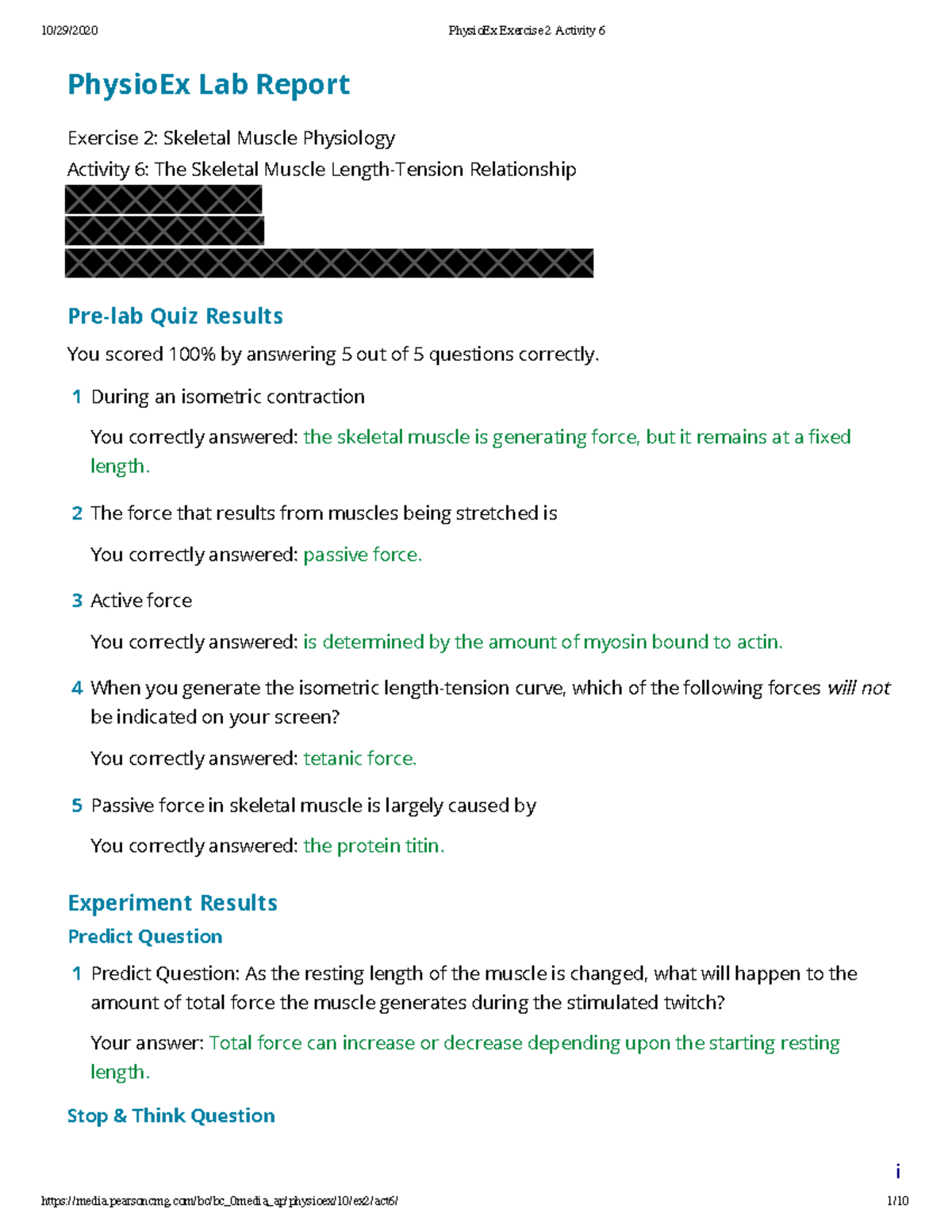 Physio Ex Exercise 2 Activity 6 - PhysioEx Lab Report Exercise 2 ...