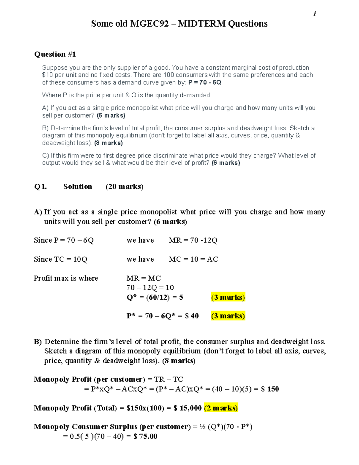 MGEC92- Midterm-Questions-To Share - Some old MGEC92 – MIDTERM Questions Question Suppose you ...