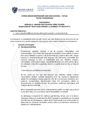 SHS Module 3 Philosophy - distribution and/or dissemination by any ...