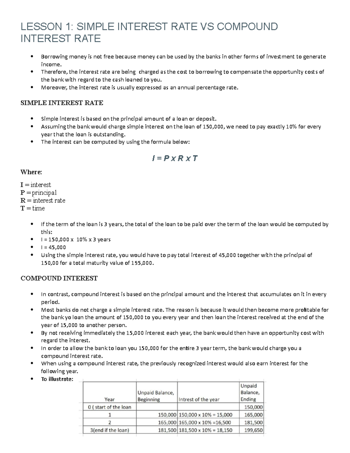 Lesson in Business Finance in ABM 12 - LESSON 1: SIMPLE INTEREST RATE ...