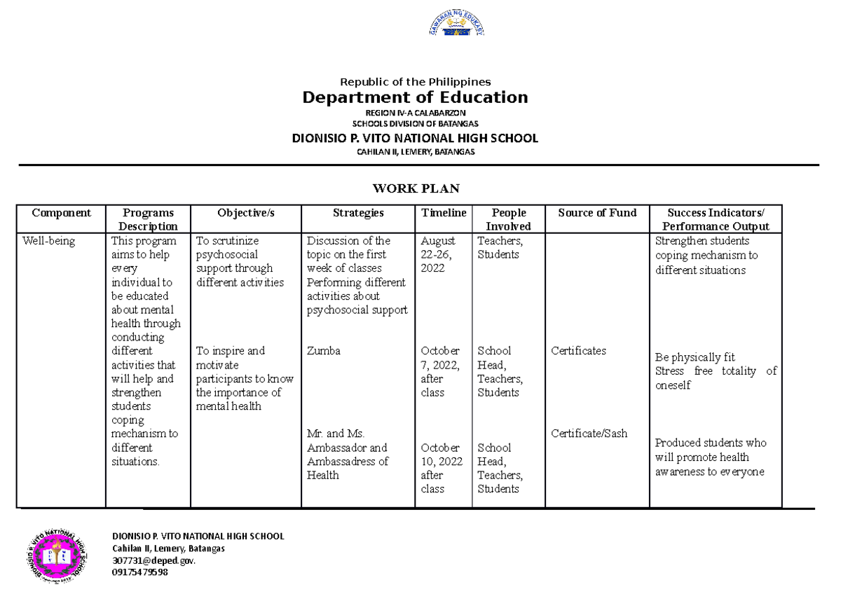 Action PLAN - Mental Health - WORK PLAN Component Programs Description ...