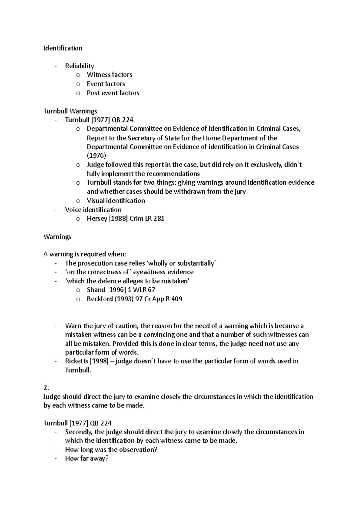 Identification Lectures - Identification - Reliability o Witness factors o Event factors o Post ...