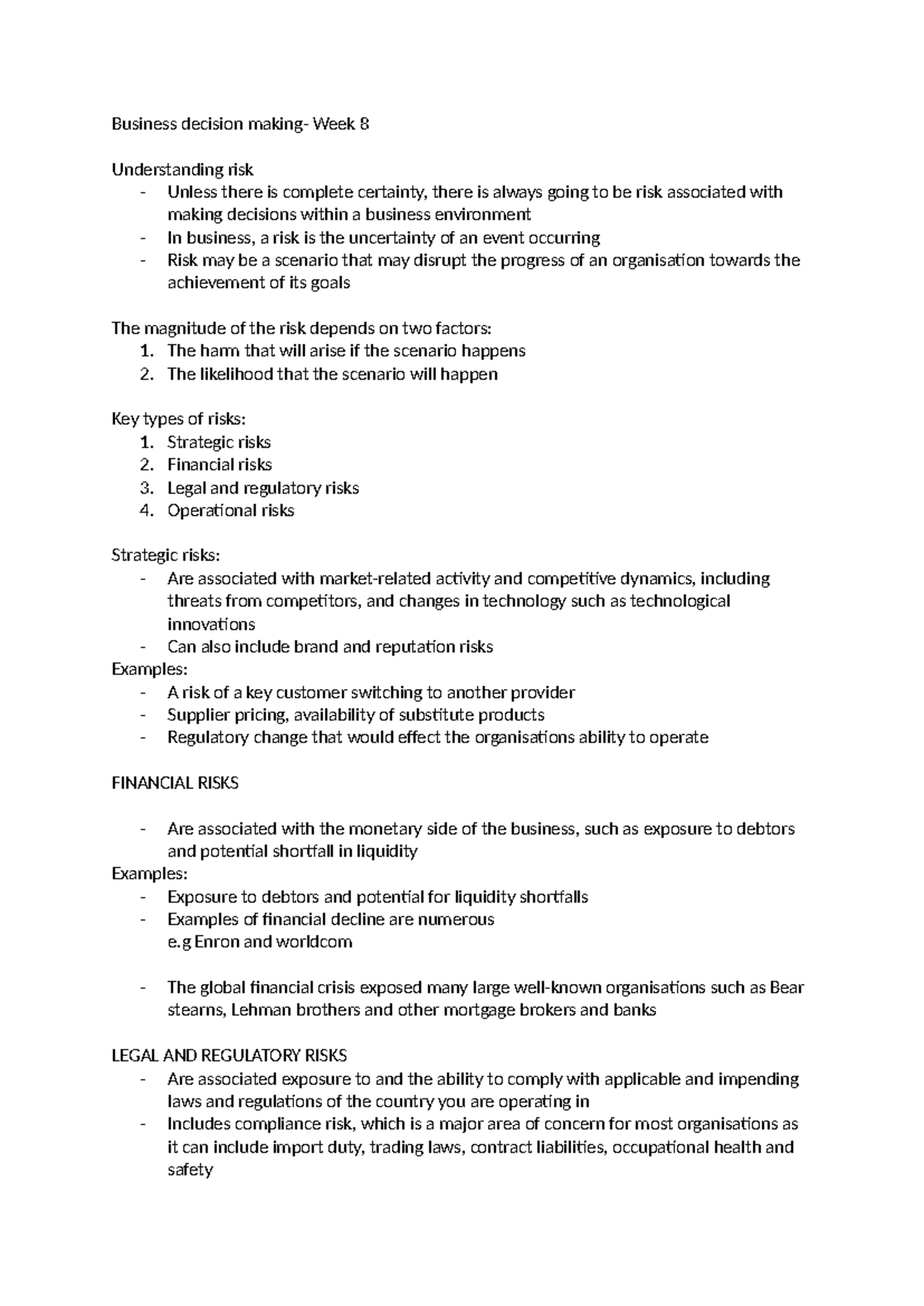 Business decision making-week 8 - Business decision making- Week 8 ...