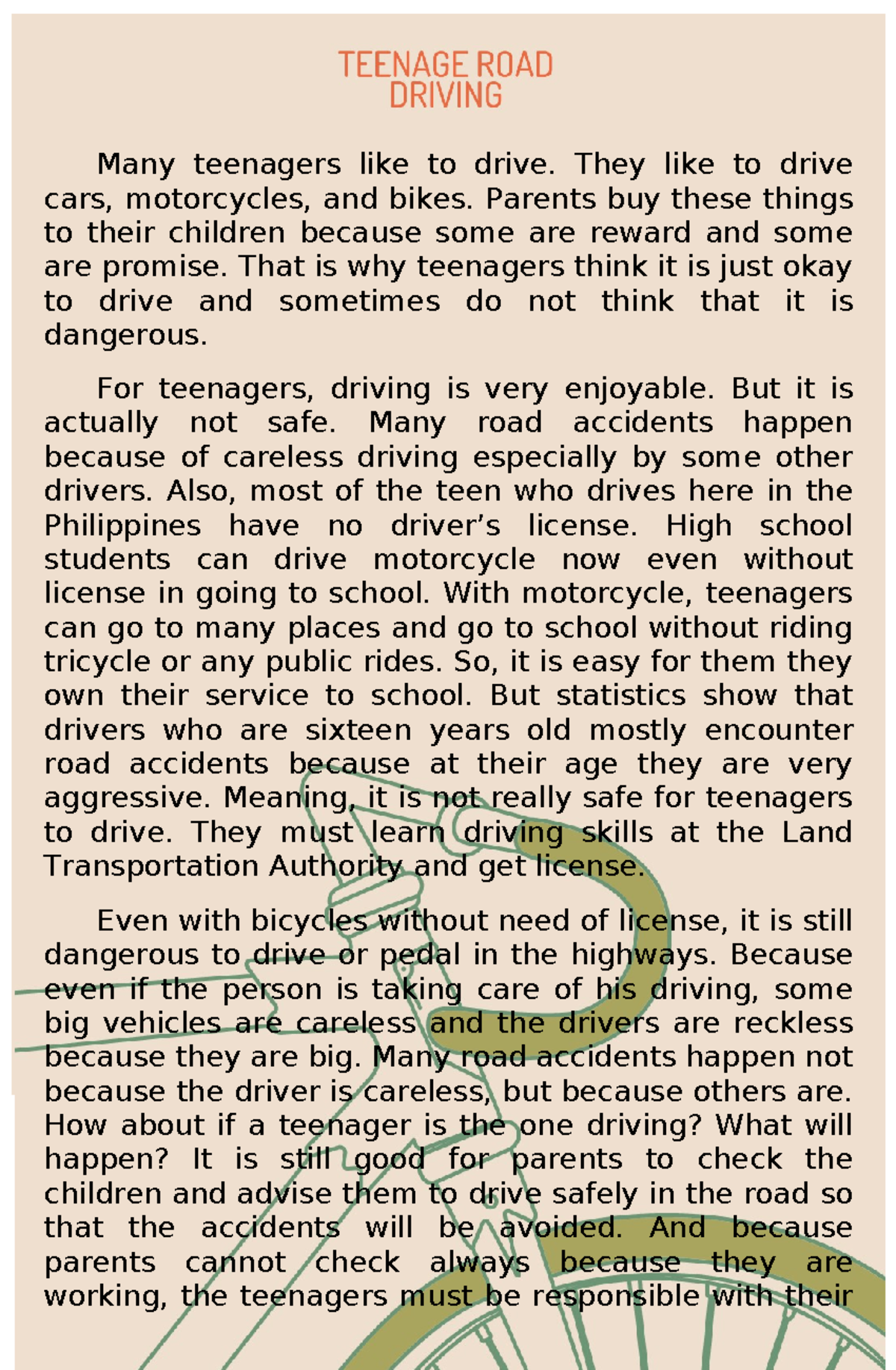Teenage Driving - Many teenagers like to drive. They like to drive cars ...