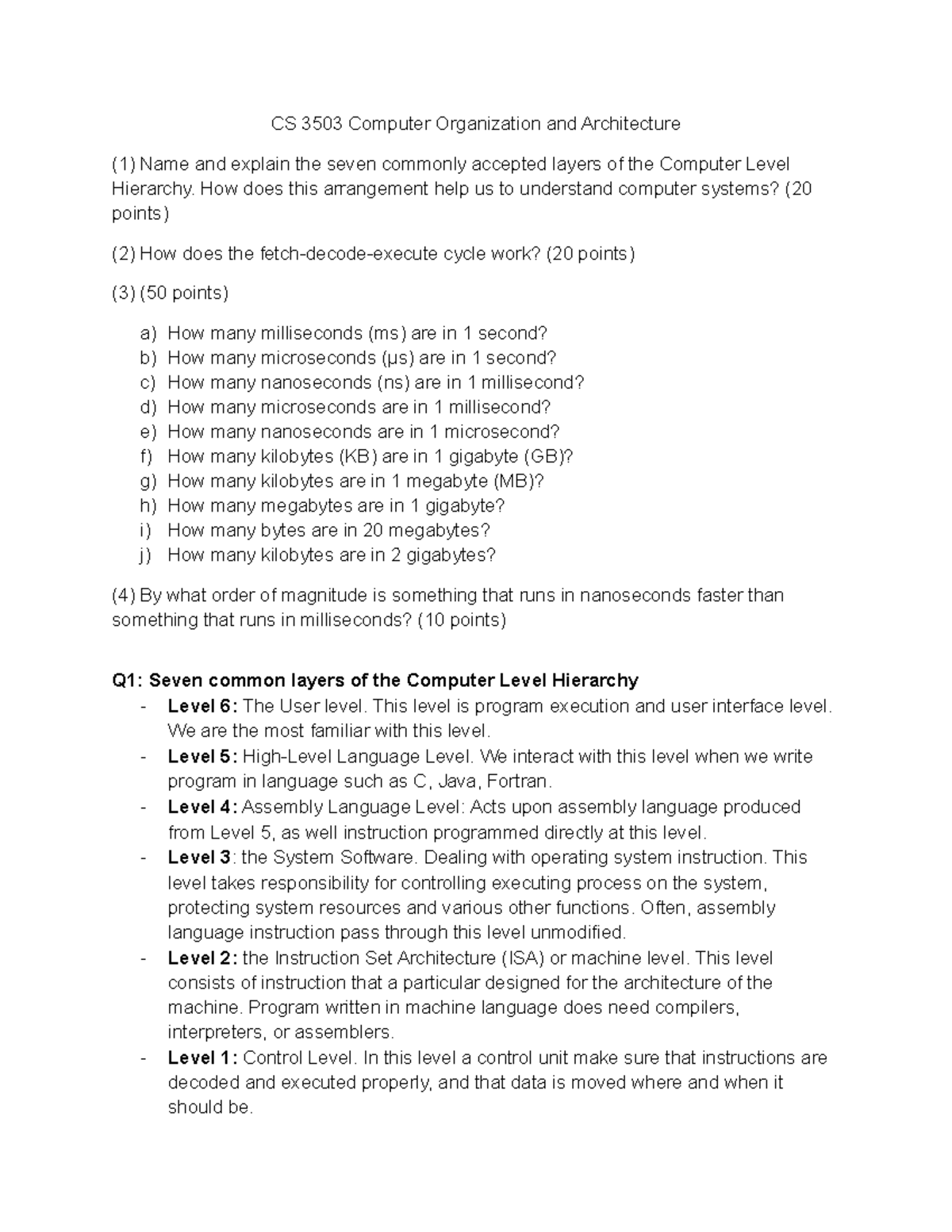 HW1(Computer Organization and Architecture) - CS 3503 Computer ...