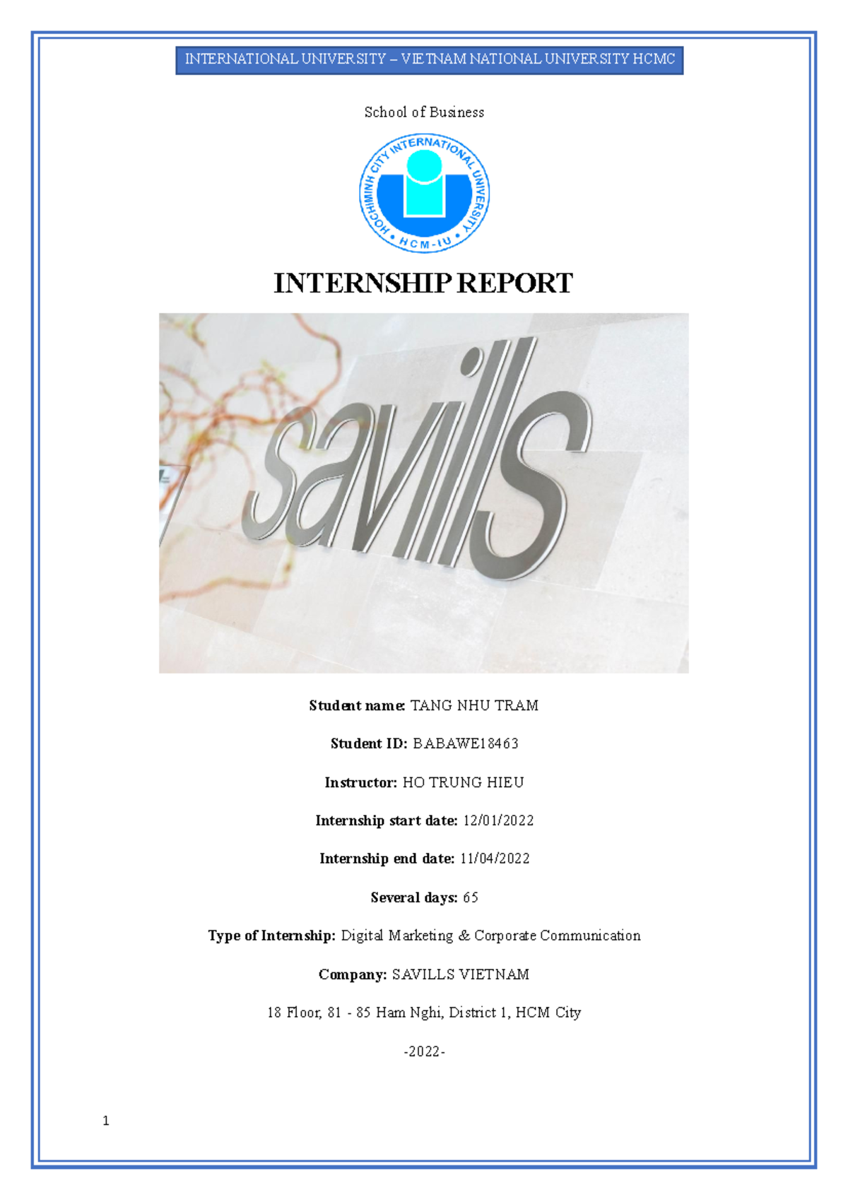 Babawe 18463 Internship Report 2022 - School of Business INTERNSHIP ...