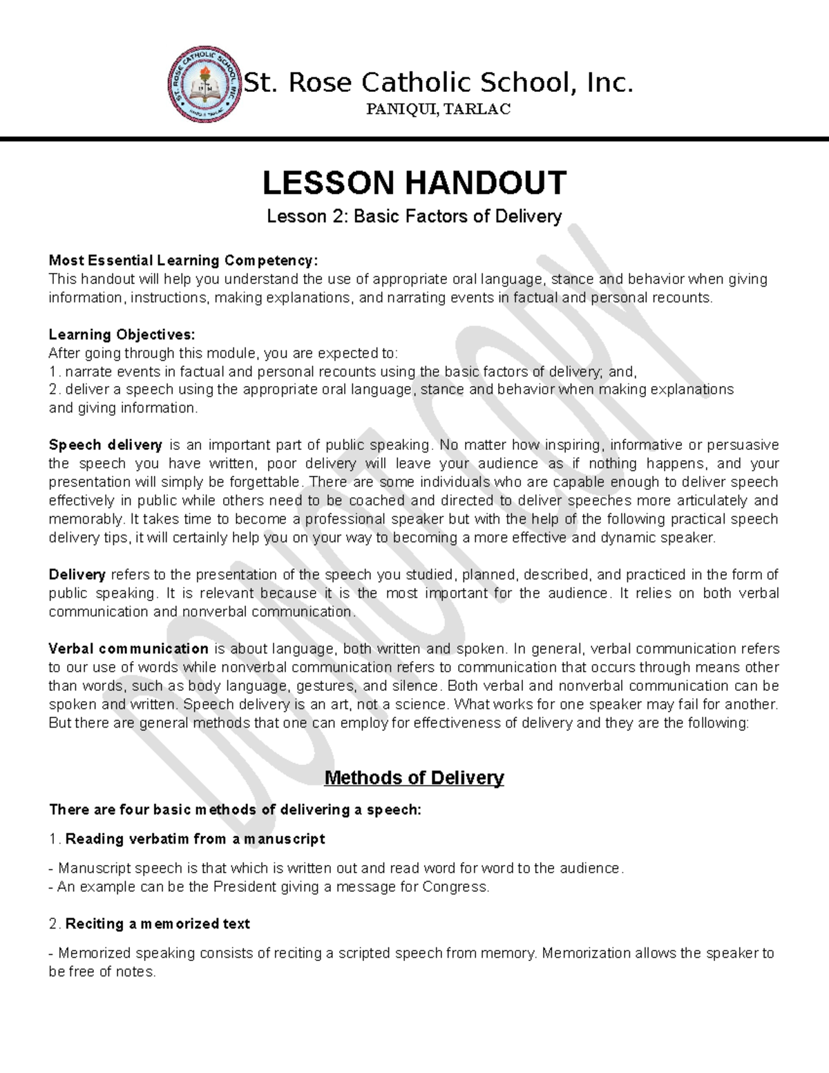 Lesson Handout L2 - St. Rose Catholic School, Inc. PANIQUI, TARLAC ...