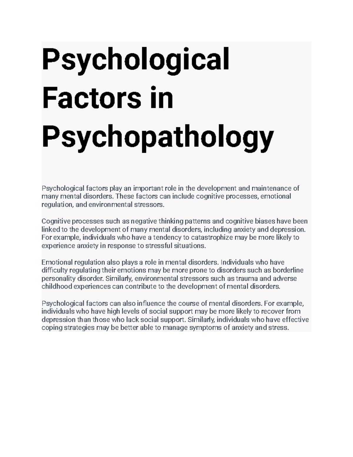 Introduction to Psychopathology 5-6 - Psychological Factors in ...