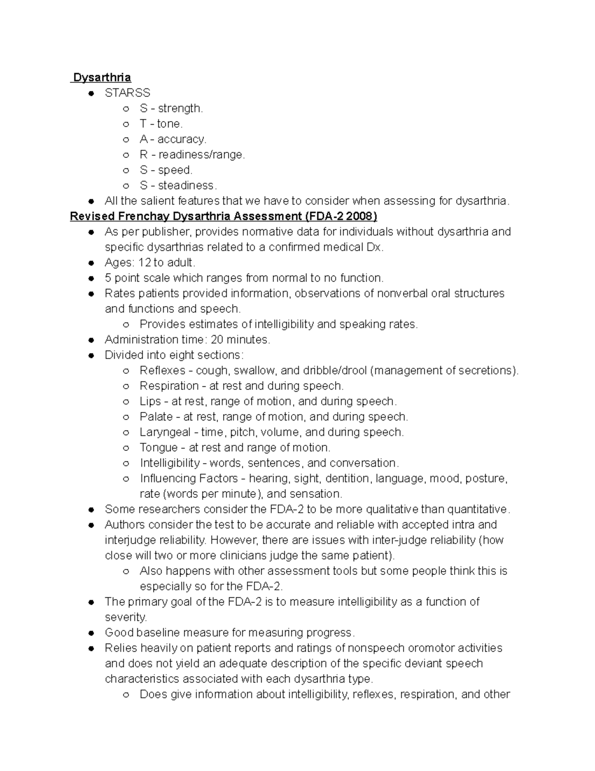 Unit IV The Dysarthrias and Dysarthria Assessment - Dysarthria STARSS S ...