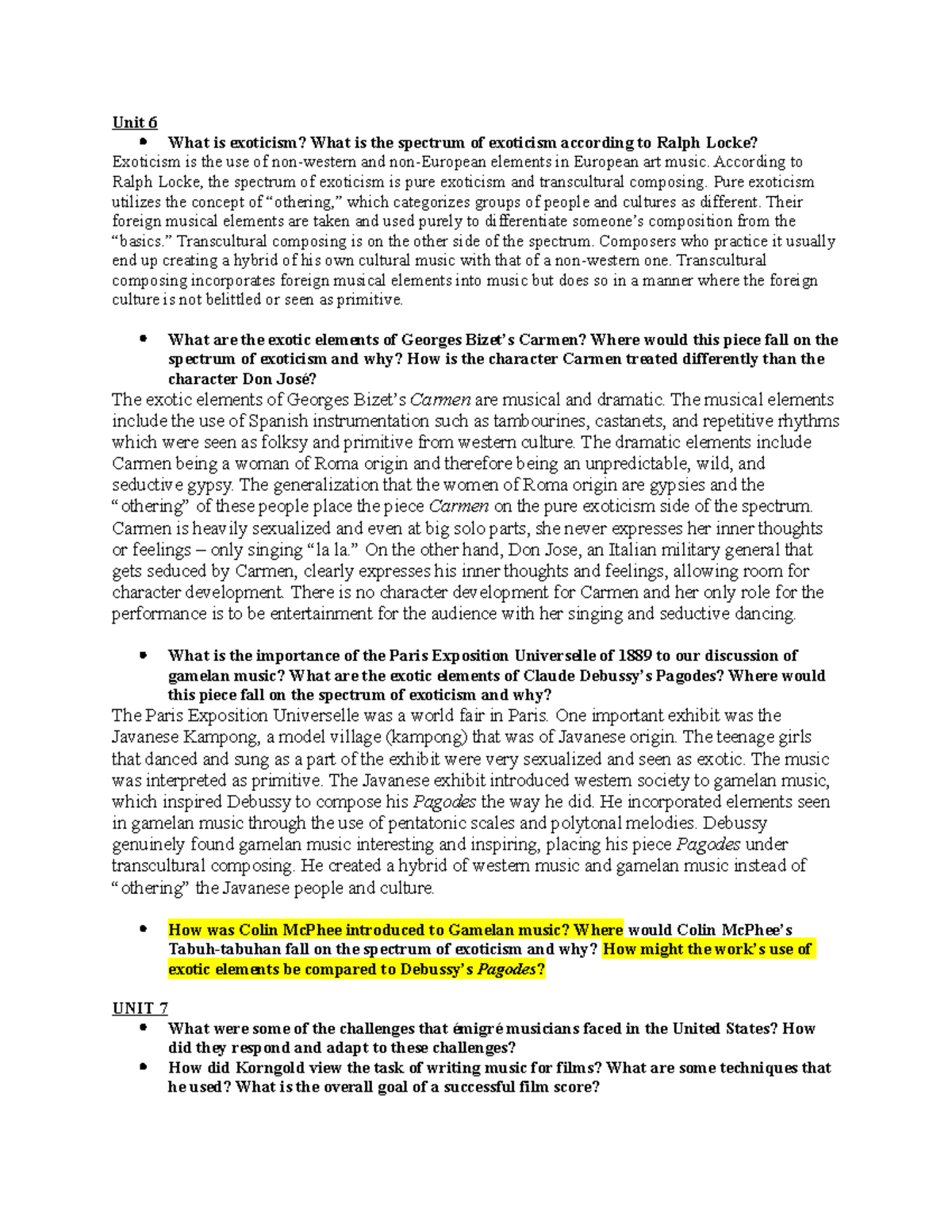 MUS15 Final Study Guide - Unit 6 What is exoticism? What is the ...