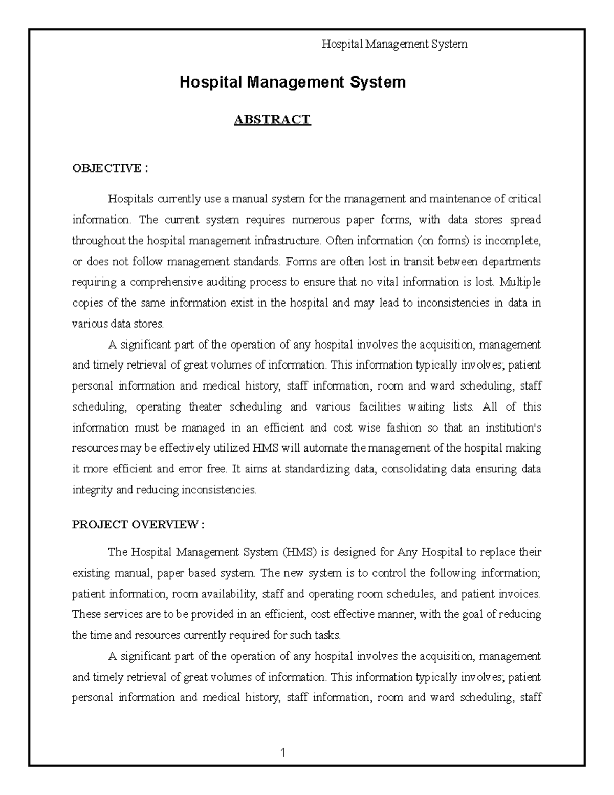 Hospital Management System Project Report Hospital Management System hospital-management-system-project-report-hospital-management-system