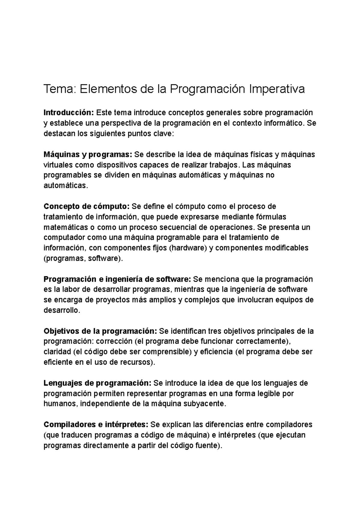 Fundamentos de programación tema 1 - Tema: Elementos de la Programación Imperativa Introducción ...