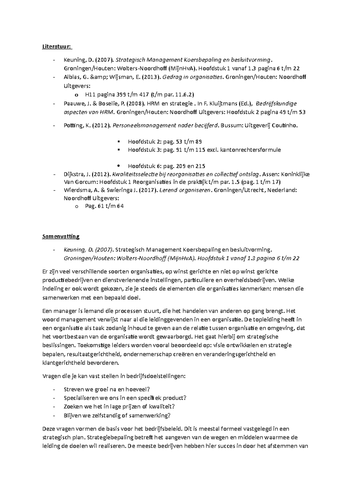 Samenvatting Elearning Deeltoets 2 Hrm Jaar 1 Hrm Literatuur