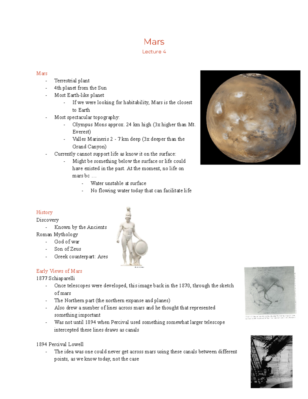 Mars - Lecture notes on Mars - Mars Lecture 4 Mars Terrestrial plant ...