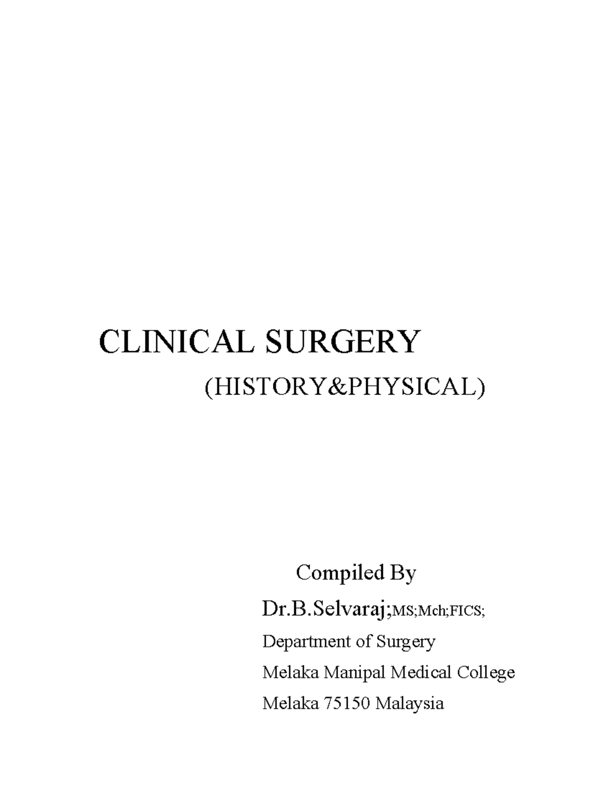 Surgery Long Cases outline - CLINICAL SURGERY (HISTORY&PHYSICAL ...