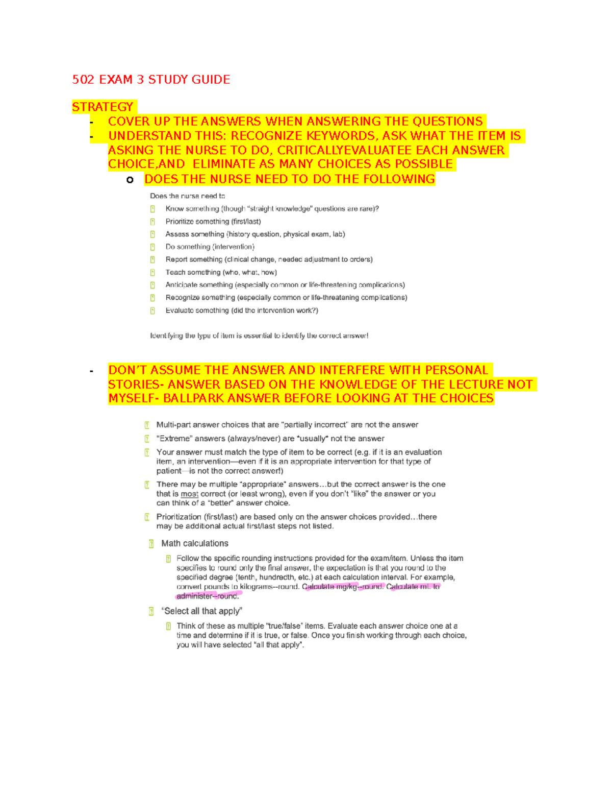 502 EXAM 3 Study Guide - Exam outline - 502 EXAM 3 STUDY GUIDE STRATEGY ...