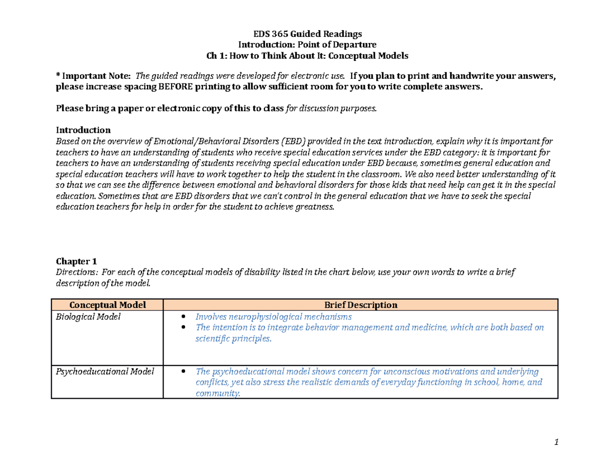 EDS 365 Guided Notes Ch. 1-1 - Introduction: Point of Departure Ch 1 ...