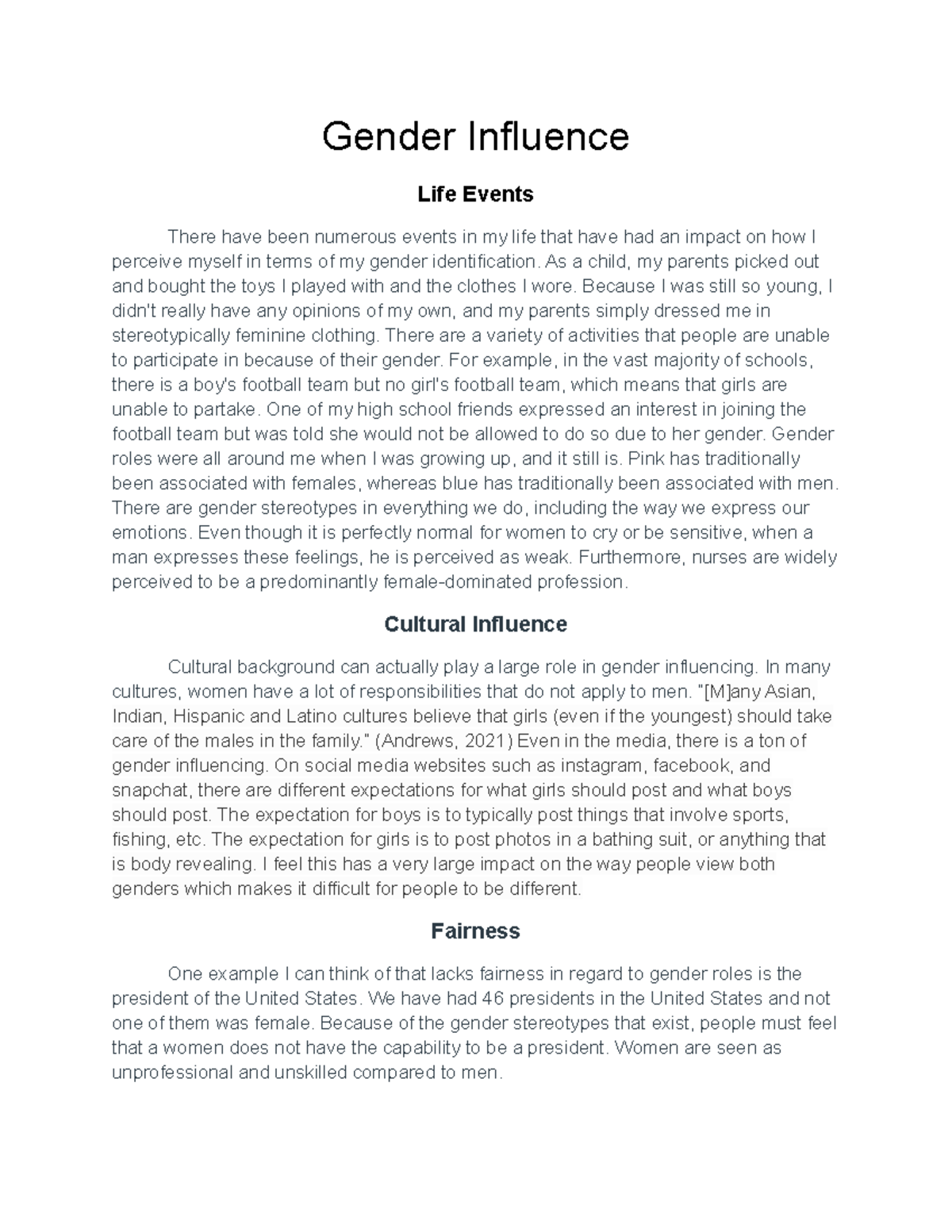 Gender Influence - Gender Influence Life Events There have been ...