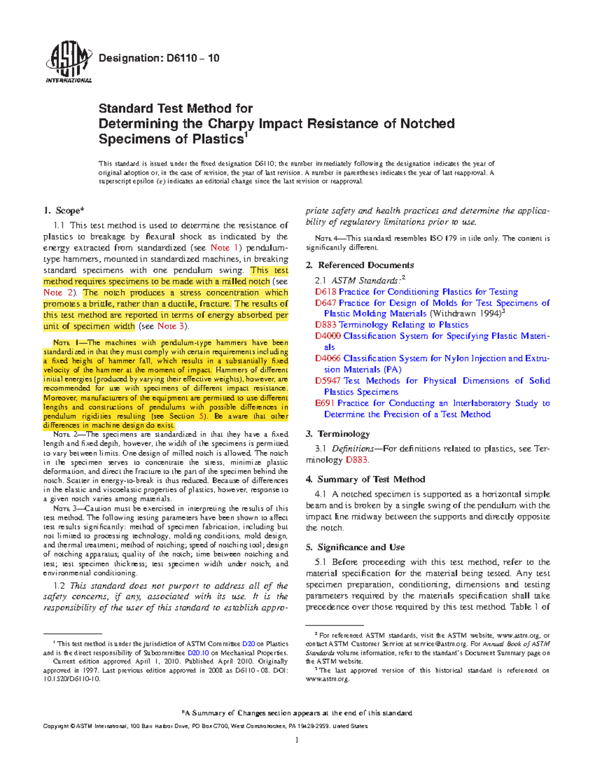 D6110 - A number in parentheses indicates the year of last reapproval ...