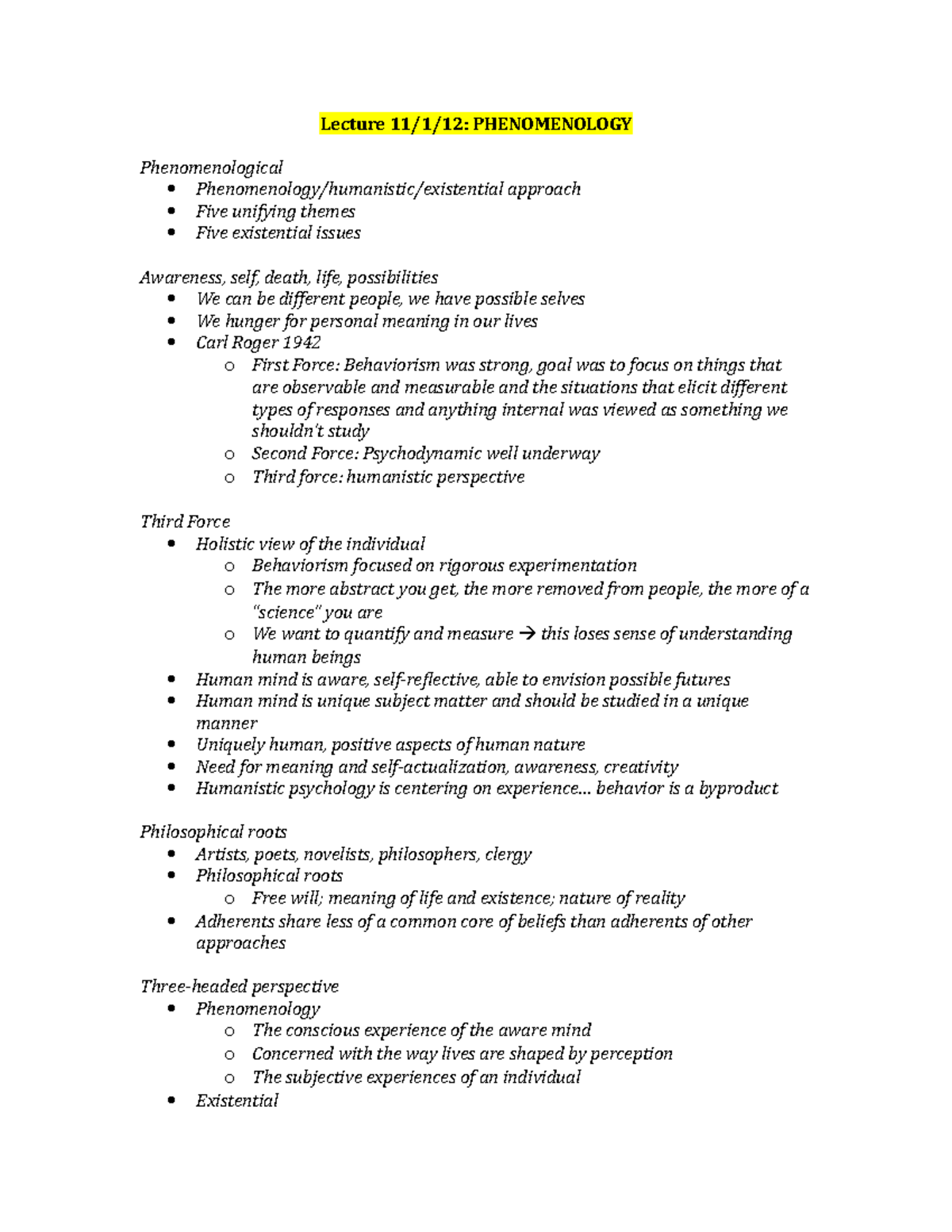 Lectures Prelim 3 - personality notes - Lecture 11/1/12: PHENOMENOLOGY ...