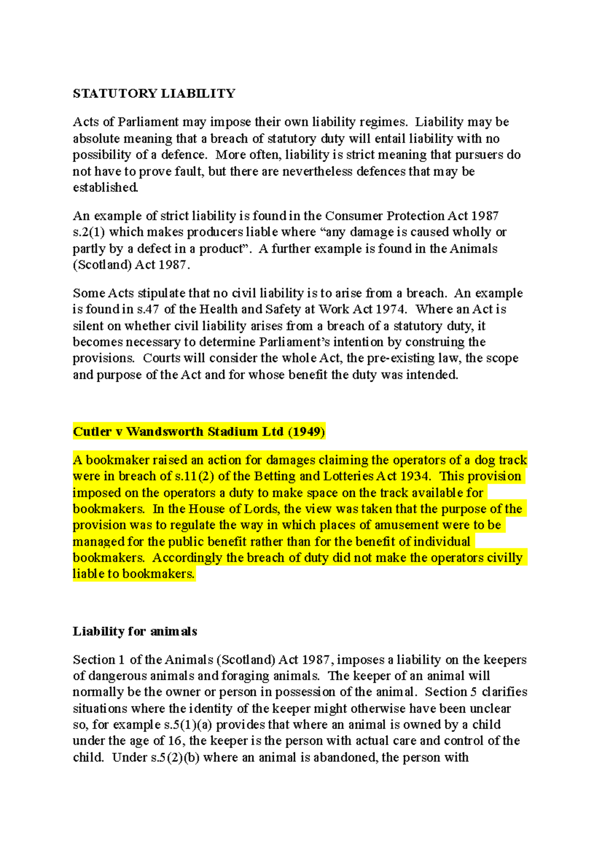 Statutory Liability - DETAILED LECTURE NOTES - STATUTORY LIABILITY Acts ...