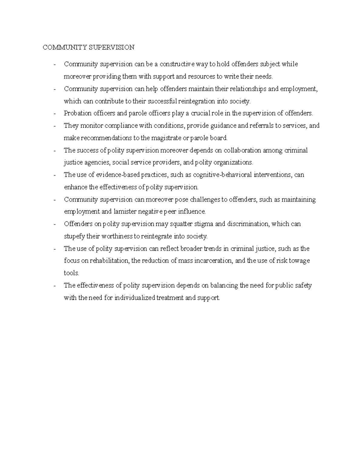 Community Supervision Notes 1 - COMMUNITY SUPERVISION Community ...
