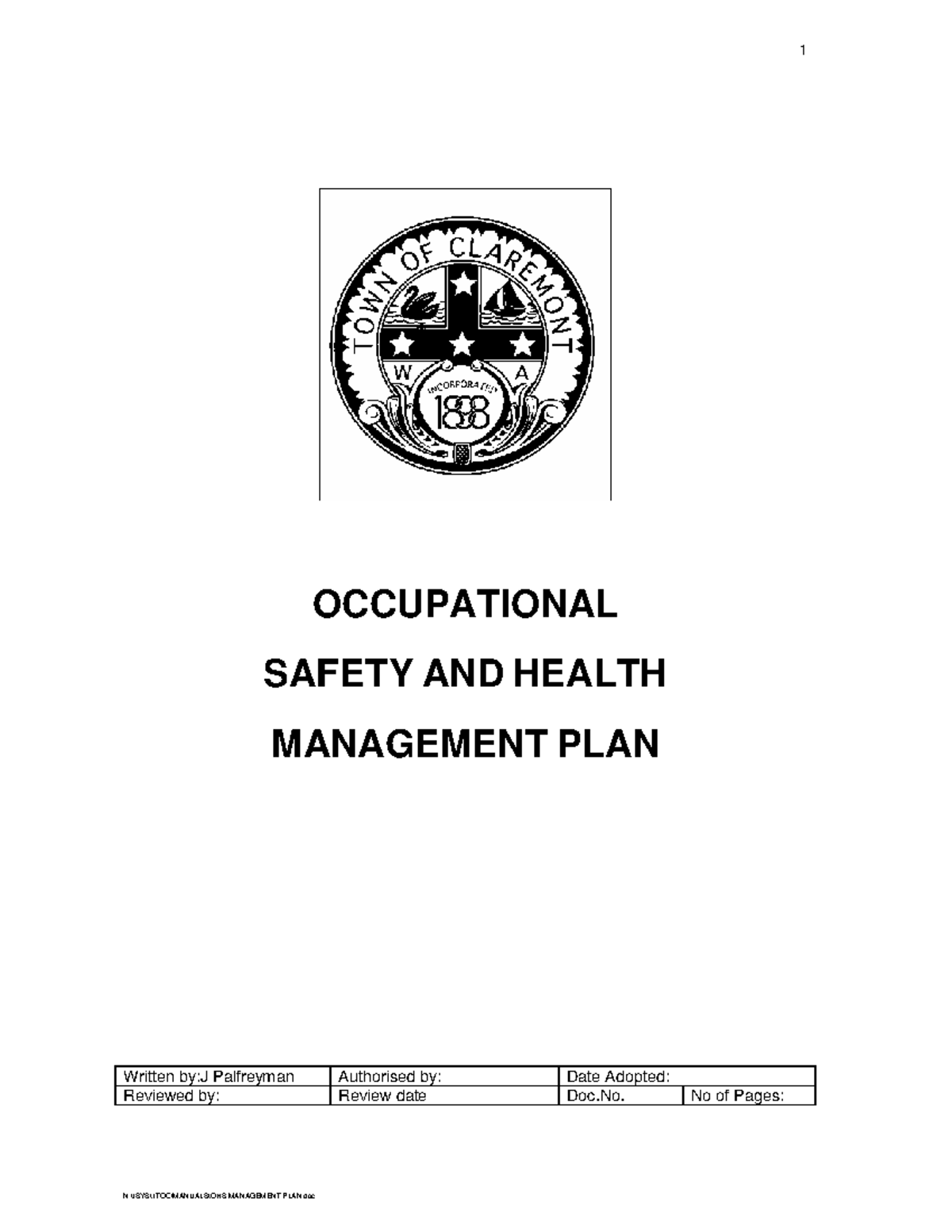 Occupational Safety and Health "OSH" Management Plan - OCCUPATIONAL ...