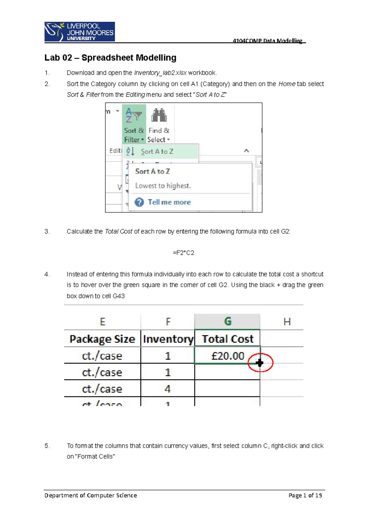 Lab 2 – Spreadsheet Modelling - Lab 02 – Spreadsheet Modelling Download ...