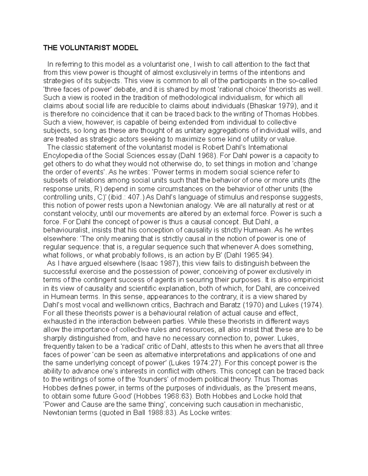 THE- Voluntarist- Model - THE VOLUNTARIST MODEL In referring to this ...