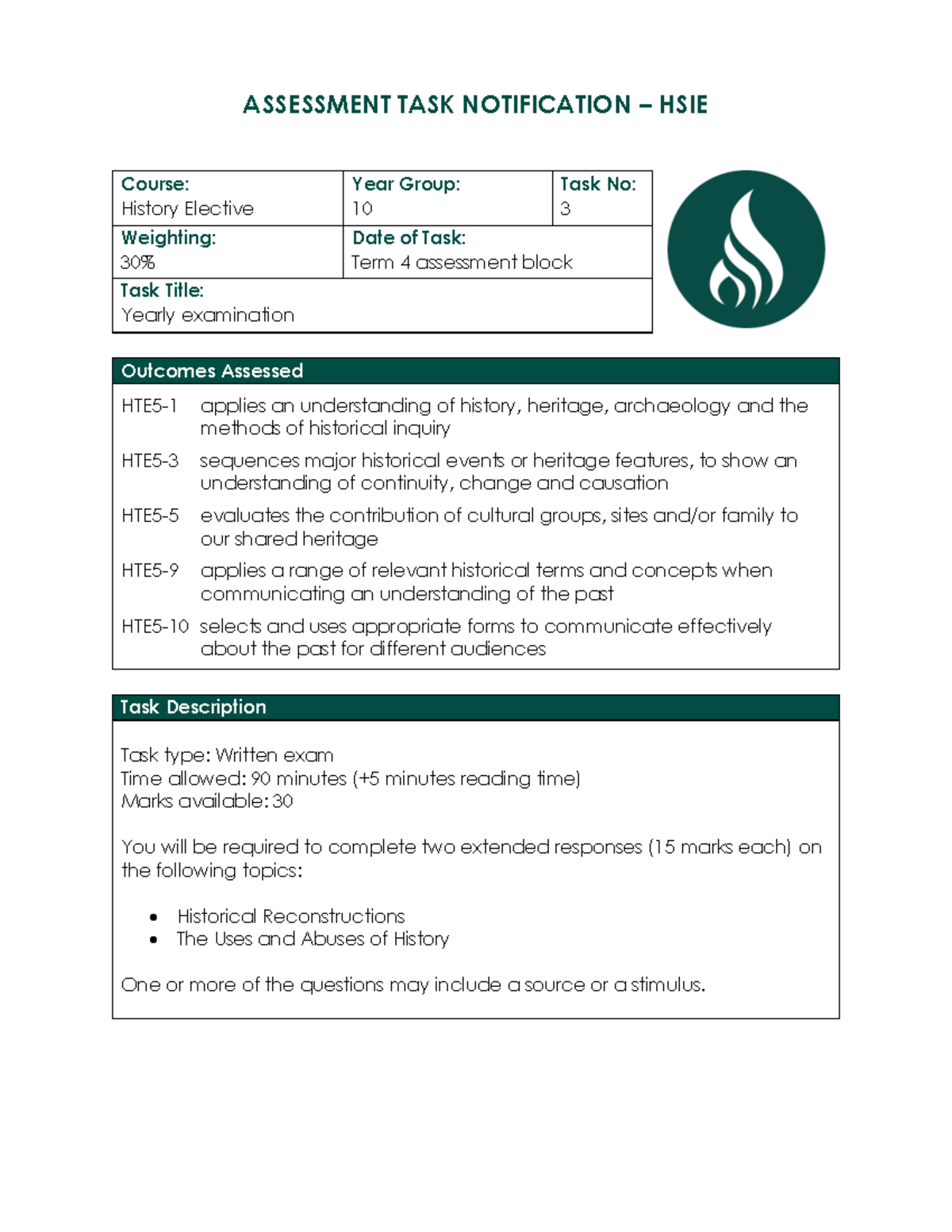 2024 - 10EL Task 3 - Notification - ASSESSMENT TASK NOTIFICATION – HSIE ...