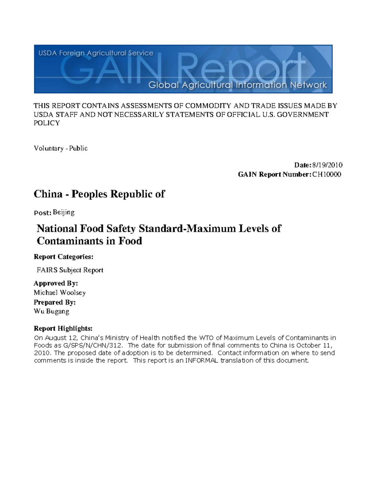 2012 2745 - National Food Safety Standard-Maximum Levels of ...