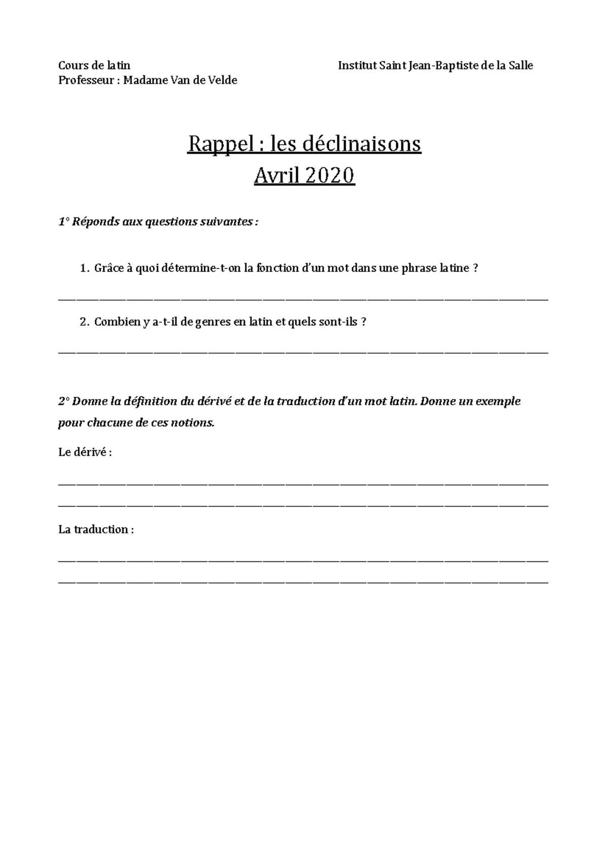 1C - Latin - Van de Velde - Semaine 3 - Cours de latin Institut Saint ...