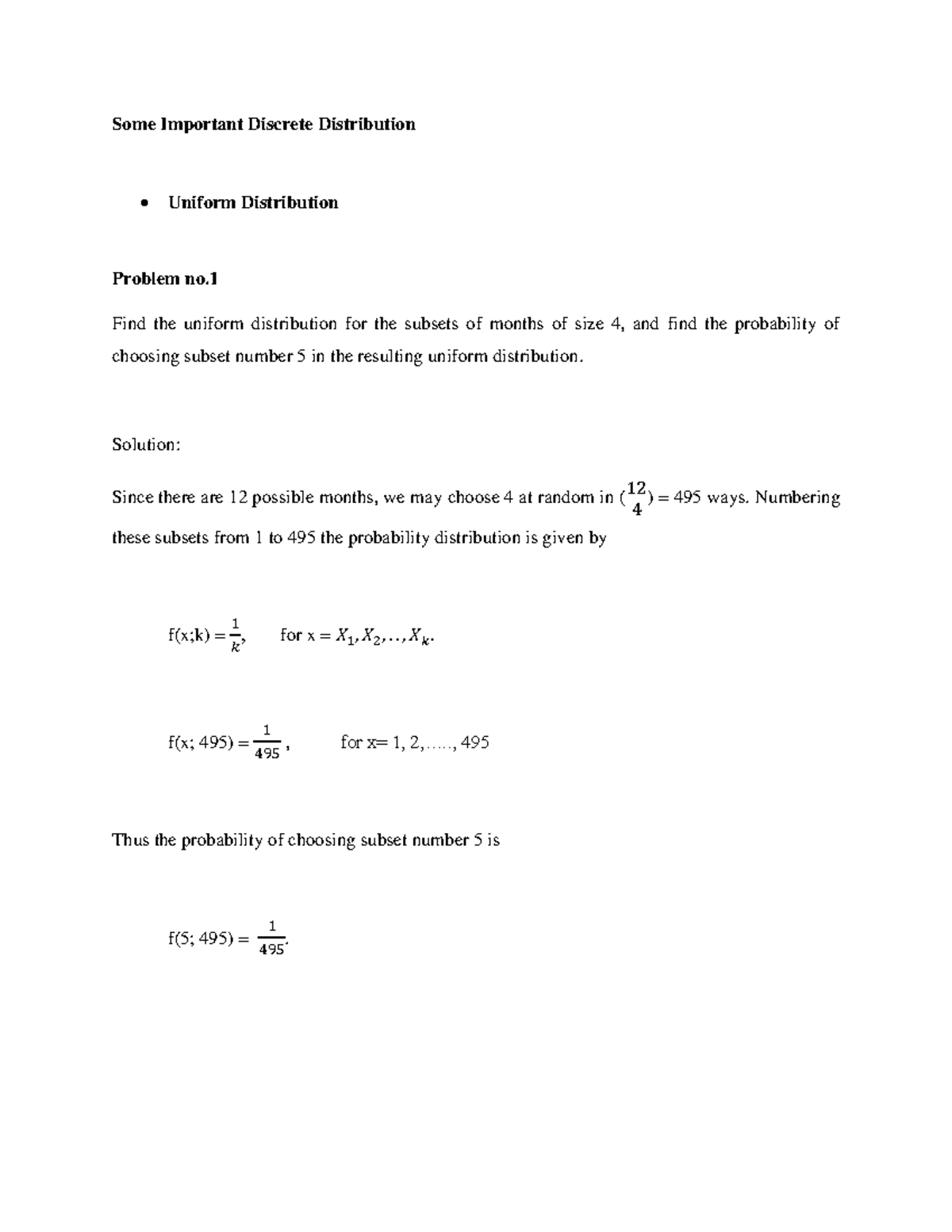 Uniform Distribution - Some Important Discrete Distribution Uniform ...