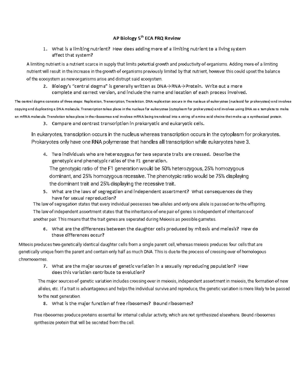 Mohamed Ahmed - AP Biology 5th ECA FRQ Review - AP Biology 5th ECA FRQ ...