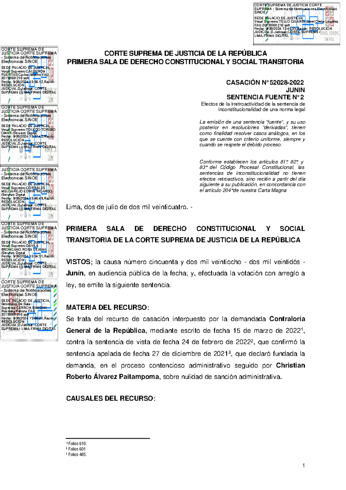 CAS52028-2022 - Cas - PRIMERA SALA DE DERECHO CONSTITUCIONAL Y SOCIAL TRANSITORIA CASACIÓN N ...