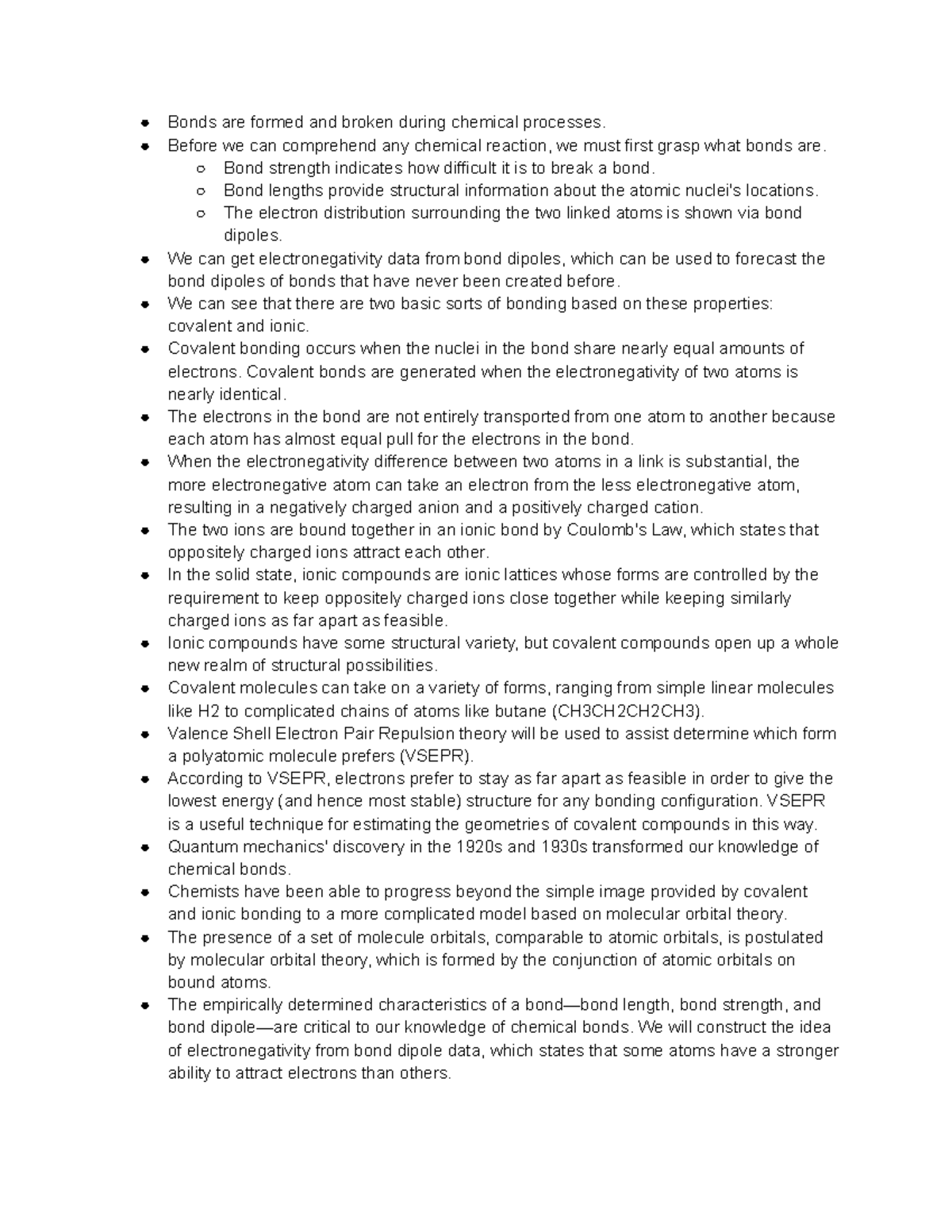 Intro to chemical bonding notes - Bonds are formed and broken during ...