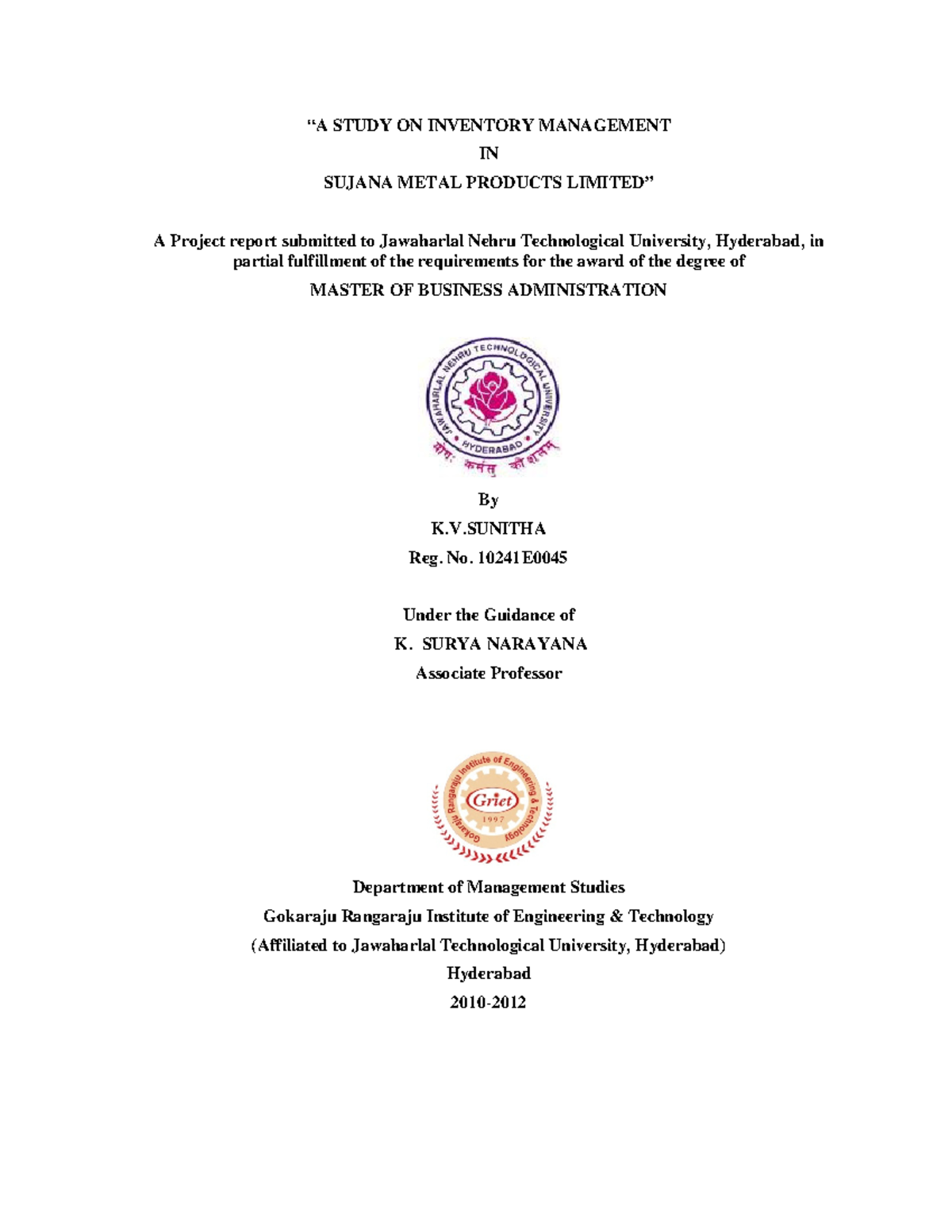 MBA Inventory Management Project Report - “A STUDY ON INVENTORY ...