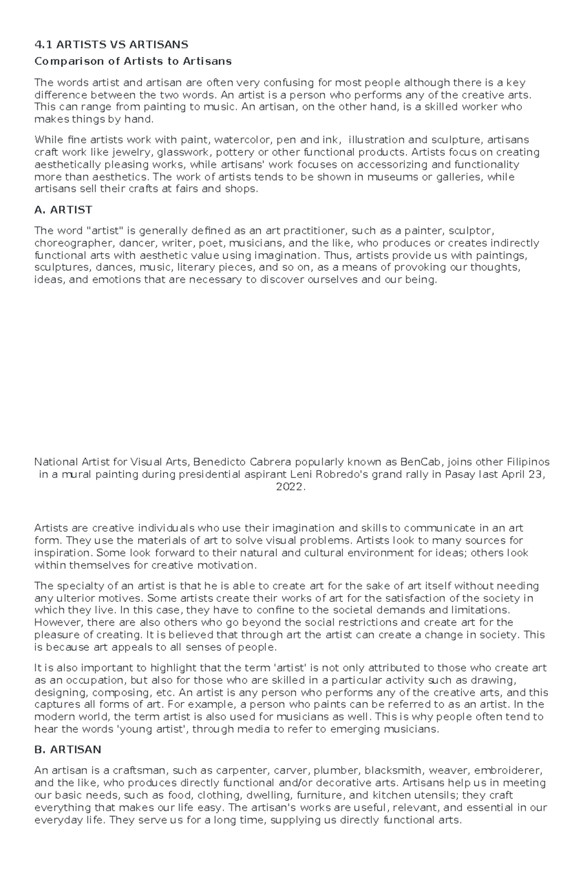 Mediums OF Visual ARTS - notes on arts - 4 ARTISTS VS ARTISANS ...