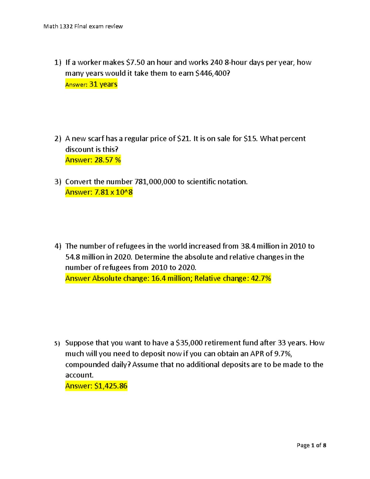 RFBlank - review for final - If a worker makes $7 an hour and works 240 ...